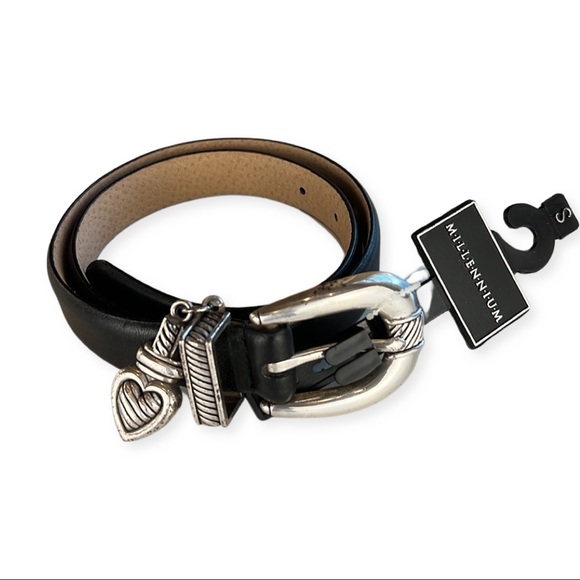 Millennium | Accessories | Millennium Genuine Leather Black Belt With Silver Hardware And Heart ...